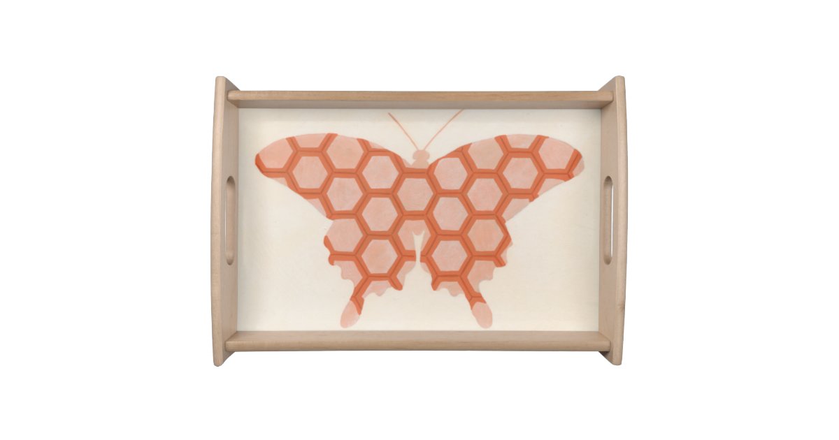 Decorative Butterfly Patterns on Cream Background Serving Tray | Zazzle