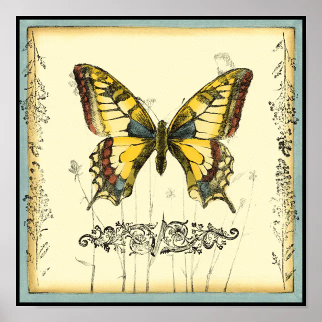 Decorative Butterfly with Wildflowers Poster | Zazzle