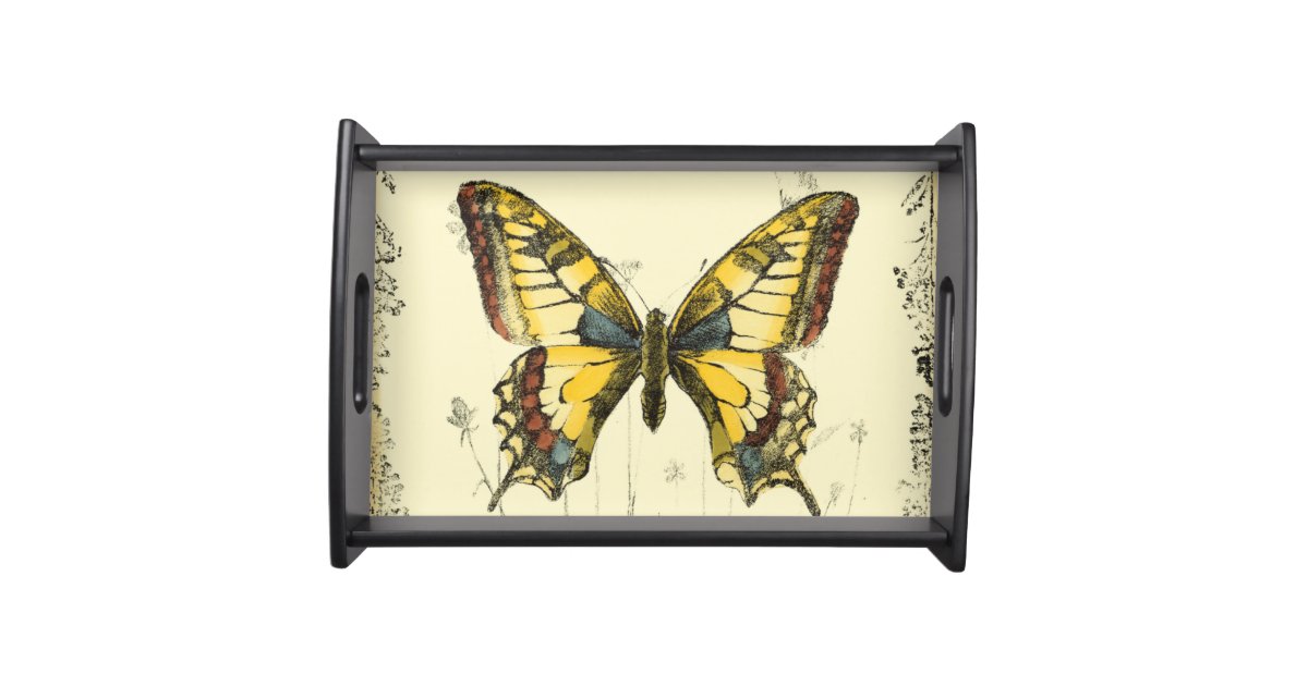 Decorative Butterfly with Wildflowers Serving Tray | Zazzle