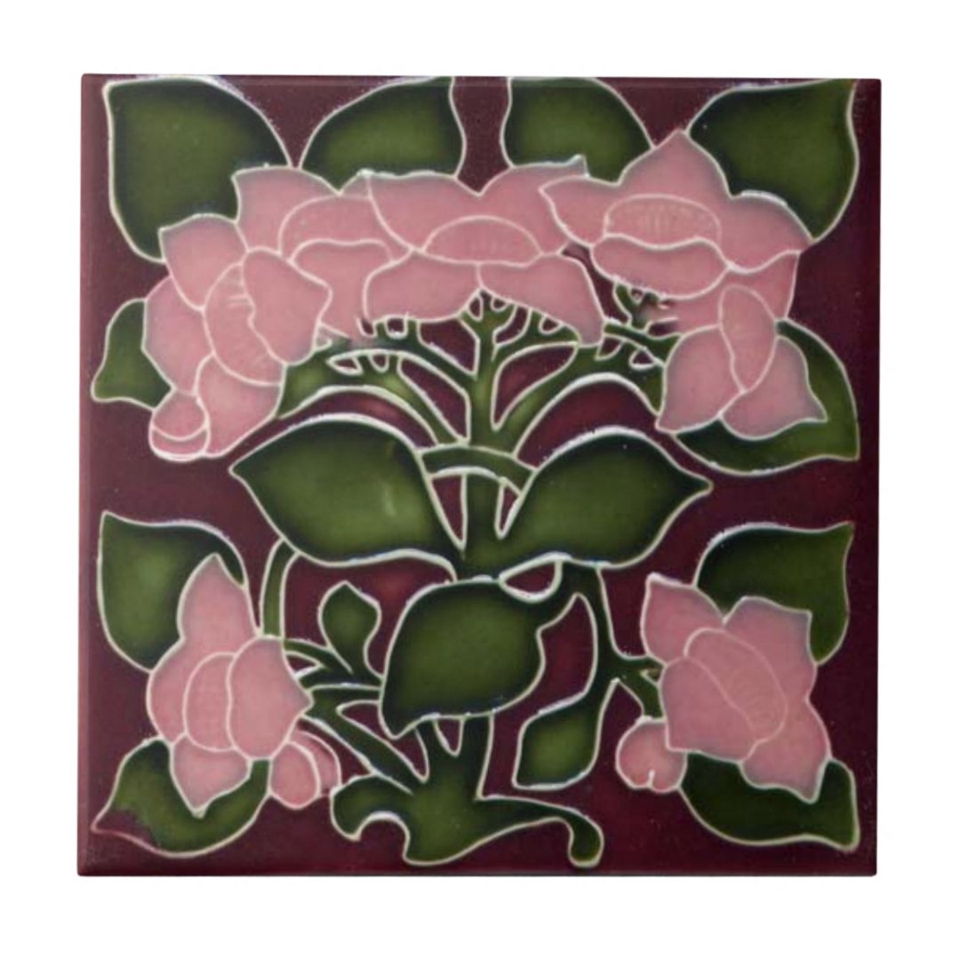 Decorative Ceramic Tile - Pink Floral Art Nouveau | Zazzle
