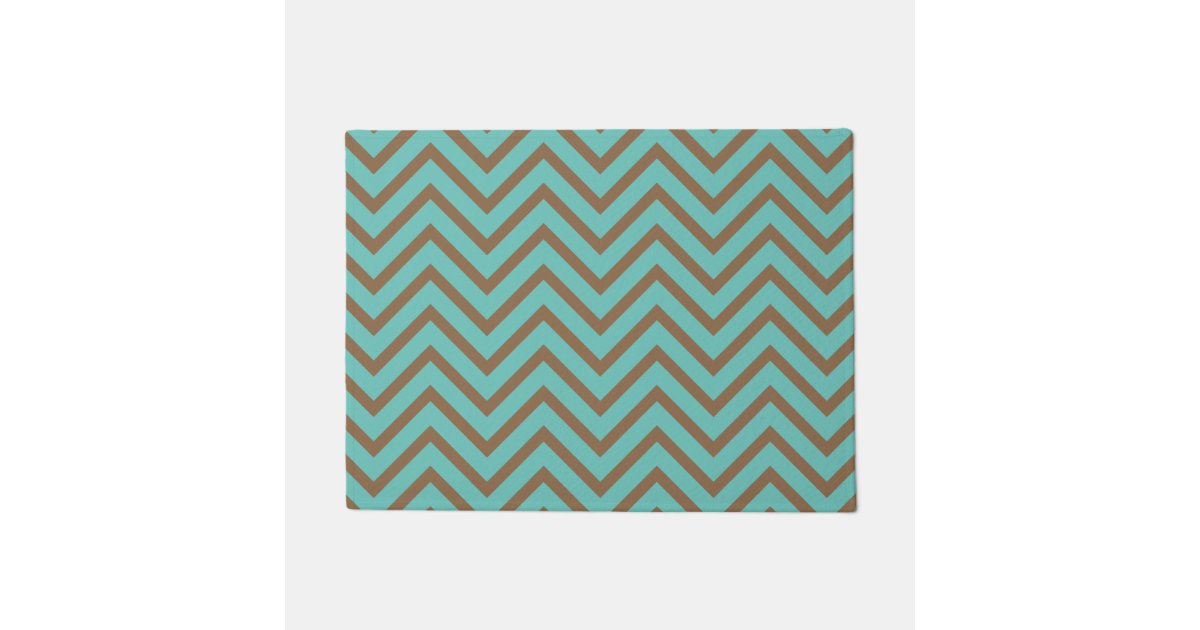 Decorative Chevron Pattern Light Teal And Brown Doormat | Zazzle