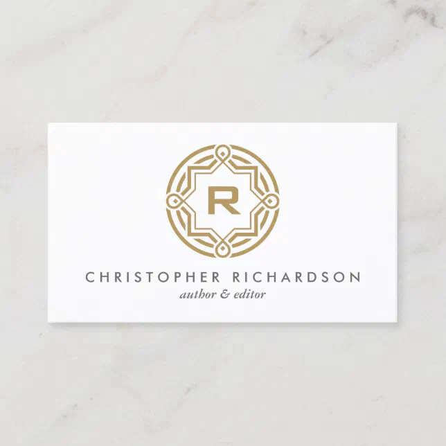 DECORATIVE CIRCLE LOGO with YOUR INITIAL Gold Business Card | Zazzle