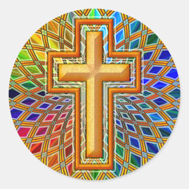 DECORATIVE CROSS CLASSIC ROUND STICKER | Zazzle