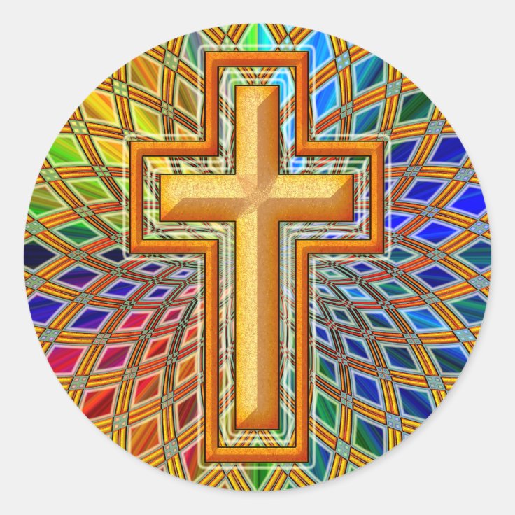 DECORATIVE CROSS CLASSIC ROUND STICKER | Zazzle