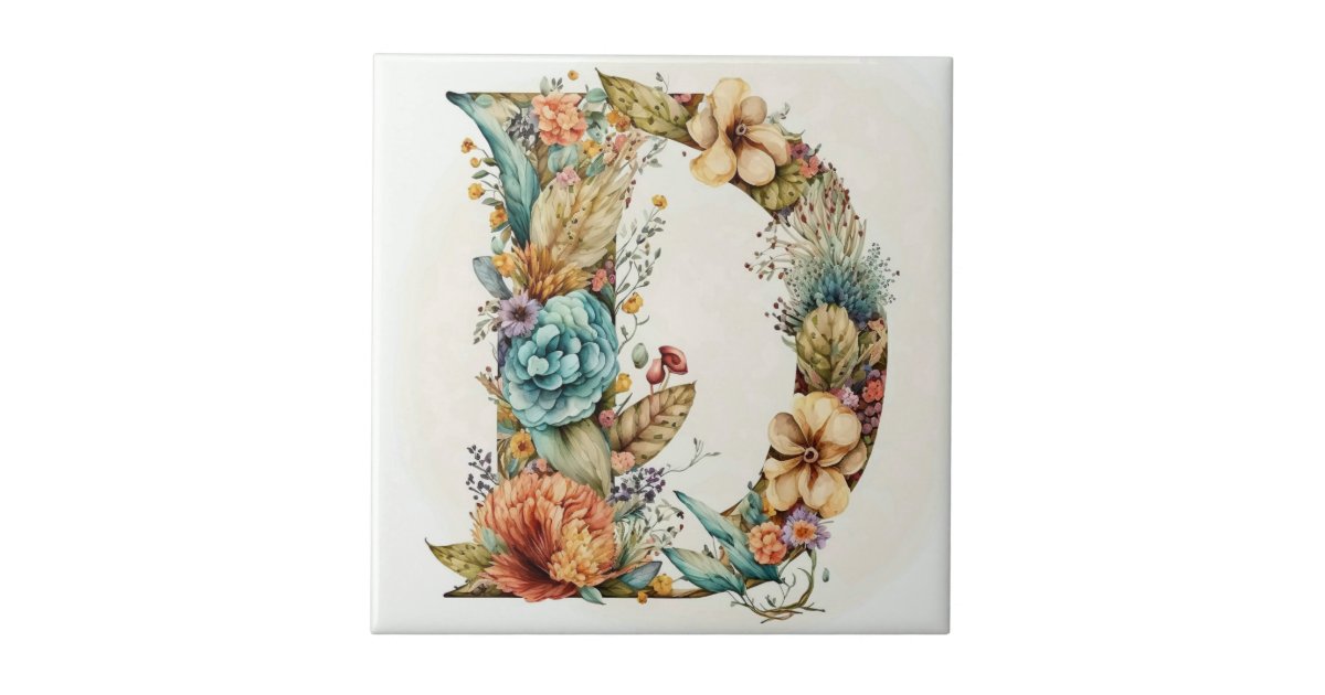 Decorative D Flower Letter Ceramic Tile | Zazzle