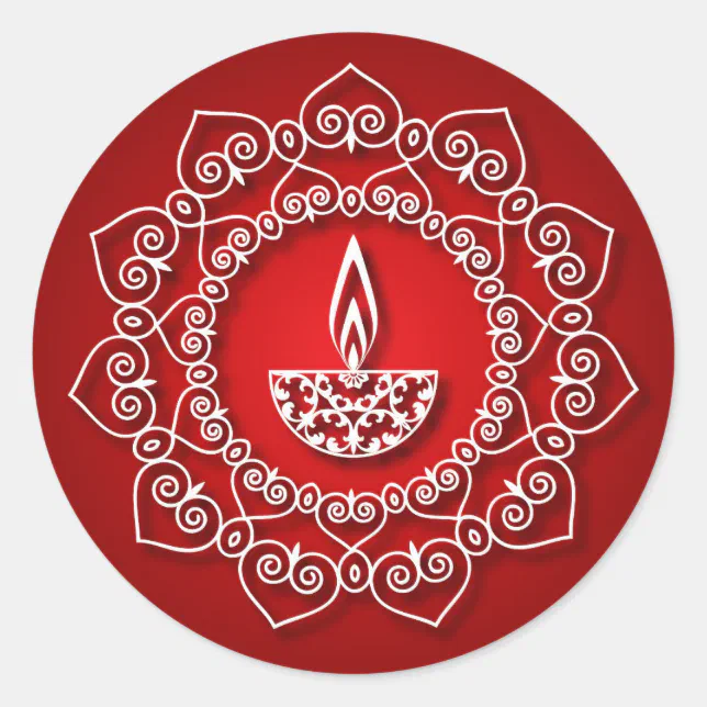 Decorative Diwali Lamp Design Classic Round Sticker | Zazzle