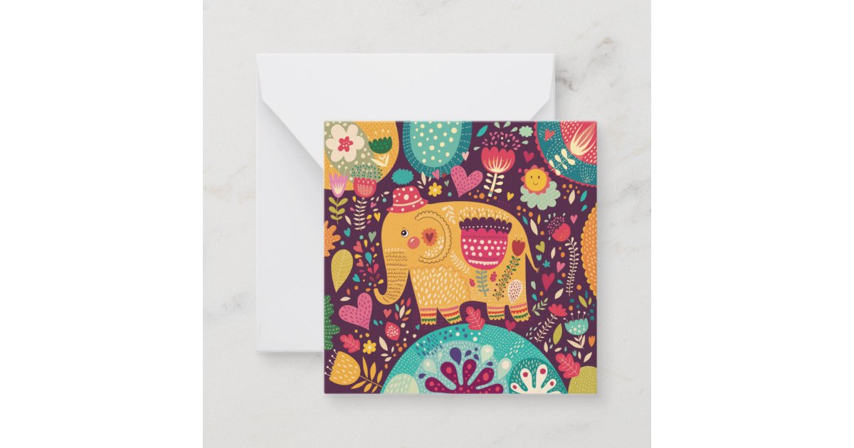 Decorative Elephant Note Card | Zazzle