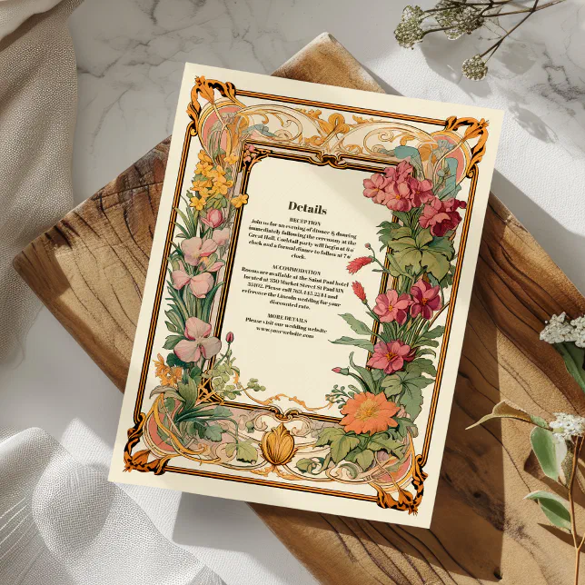 Decorative Floral Art Nouveau Wedding Enclosure Card | Zazzle