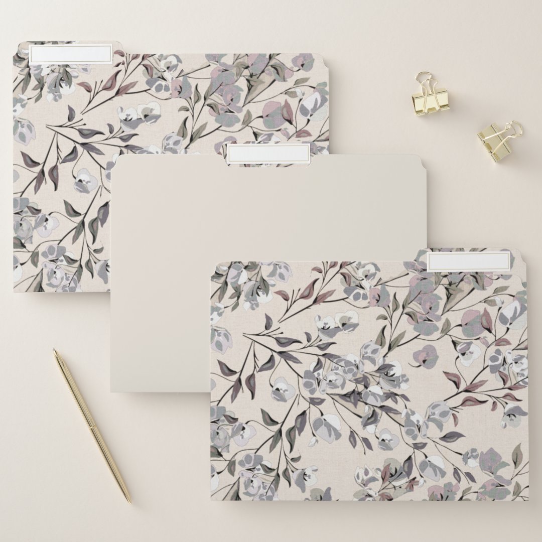 Decorative Floral | Beige Linen File Folder | Zazzle