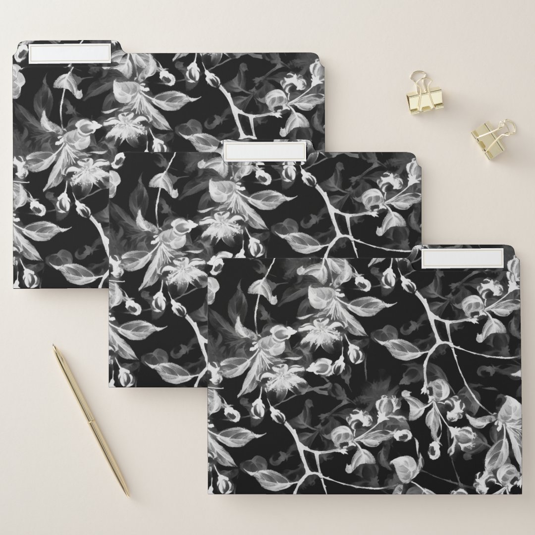 Decorative Floral | Black White & Gray Floral File Folder | Zazzle