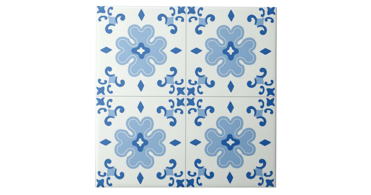 Decorative Floral Blue Tile | Zazzle