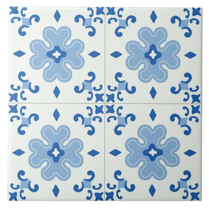 Decorative Floral Blue Tile | Zazzle.com