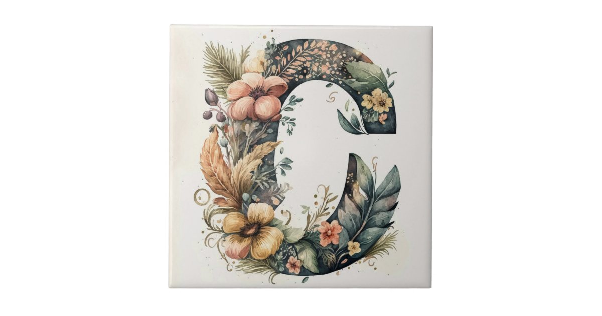 Decorative Floral C Letter Ceramic Ceramic Tile | Zazzle
