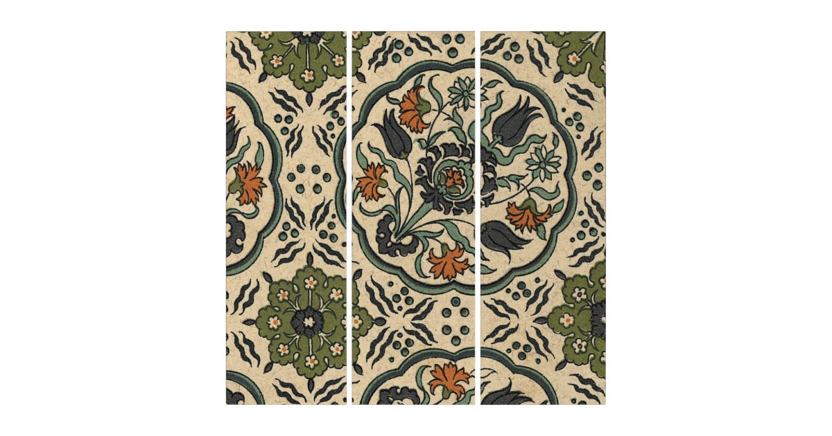 Decorative Floral Persian Tile Design Triptych | Zazzle
