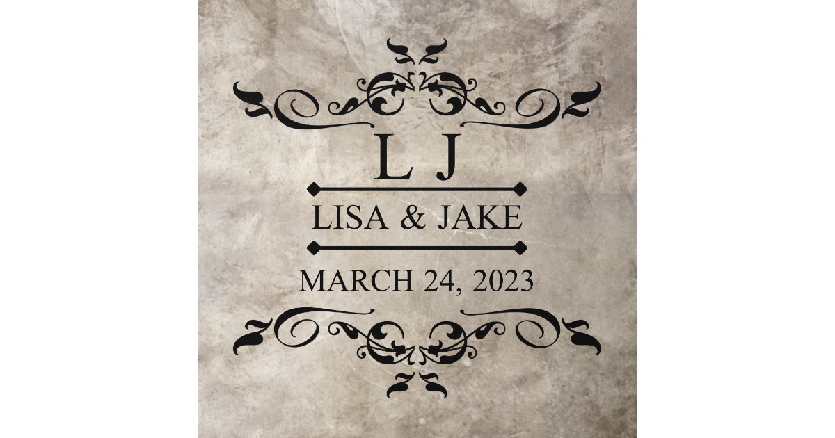 Decorative Flourish Border Name and Date Wedding Floor Decals | Zazzle