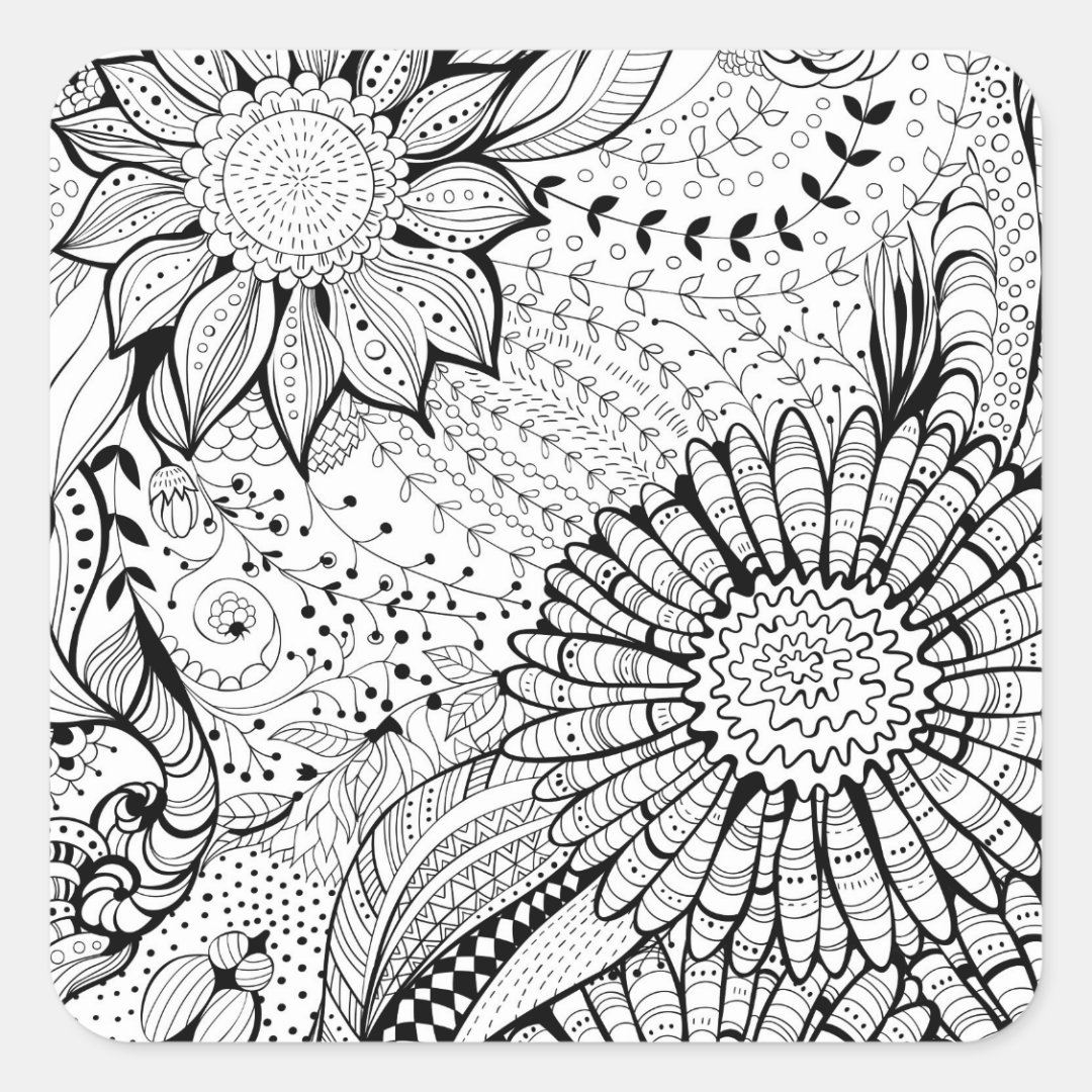 Decorative flowers square sticker | Zazzle