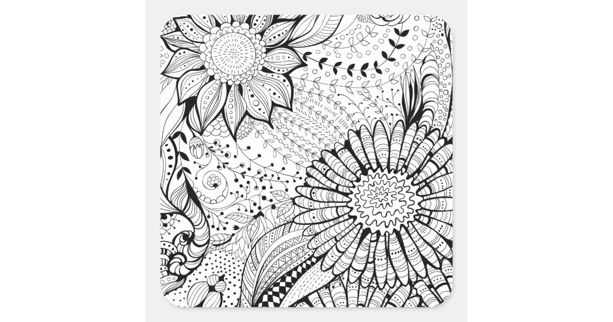 Decorative flowers square sticker | Zazzle