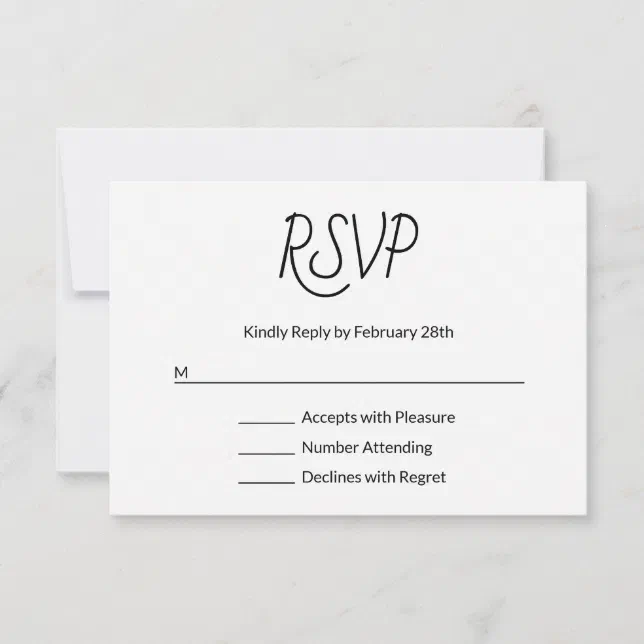 Decorative Font Modern Black and White RSVP Card | Zazzle