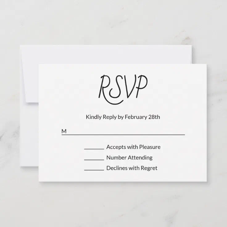 Decorative Font Modern Black and White RSVP Card | Zazzle