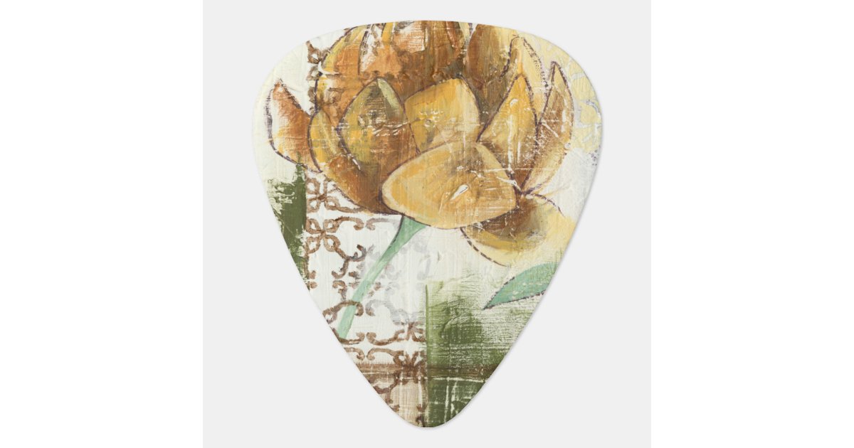 Decorative Fresco Design with Globe Flower Guitar Pick | Zazzle