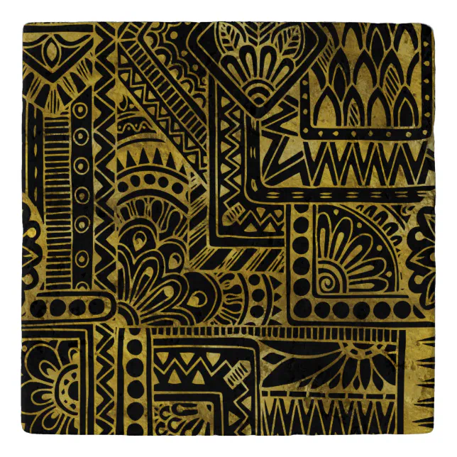 Decorative Gold and Black Tribal Pattern Trivet | Zazzle