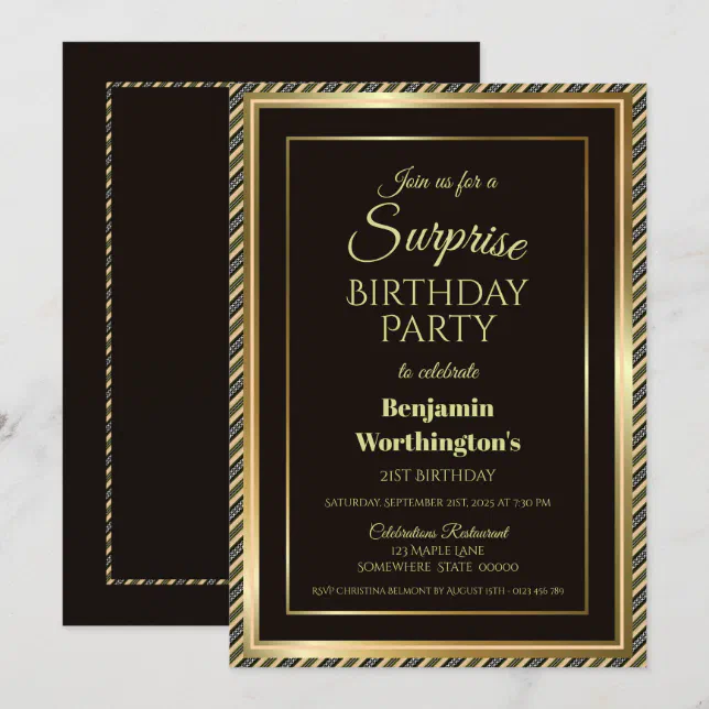 Decorative Gold Border Surprise 21st Birthday Invitation | Zazzle