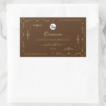 Decorative Gold Scrollwork Corners on Brown Logo Rectangular Sticker ...