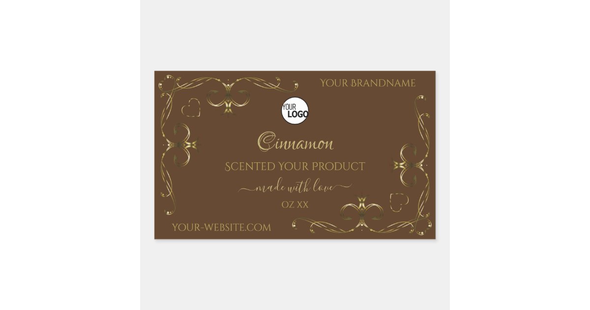 Decorative Gold Scrollwork Corners on Brown Logo Rectangular Sticker ...