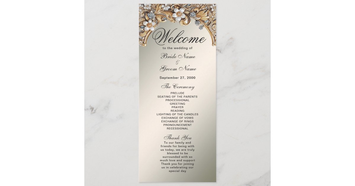 Decorative Gold White Floral Wedding Program | Zazzle