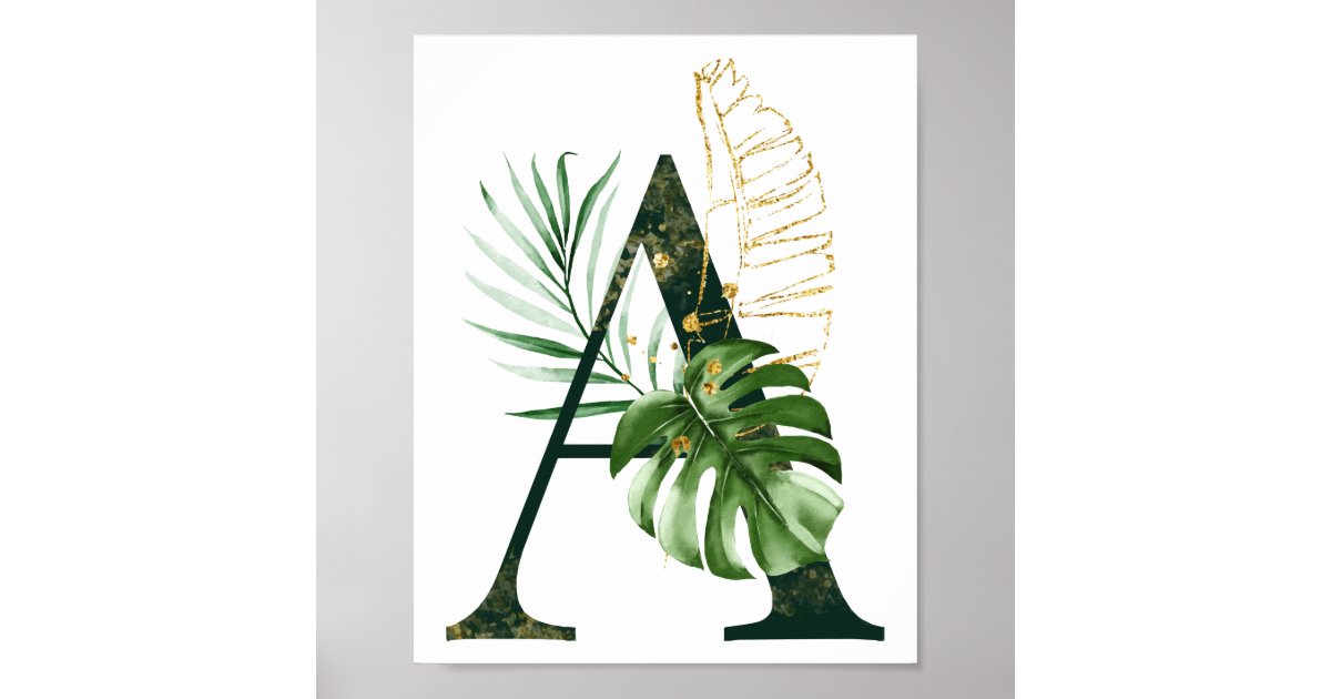 Decorative Letter A with tropical leaves Poster | Zazzle