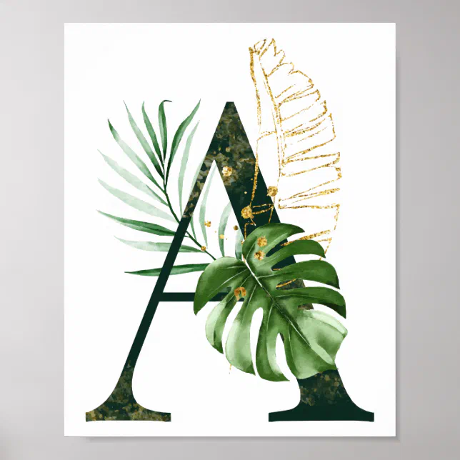 Decorative Letter A with tropical leaves Poster | Zazzle