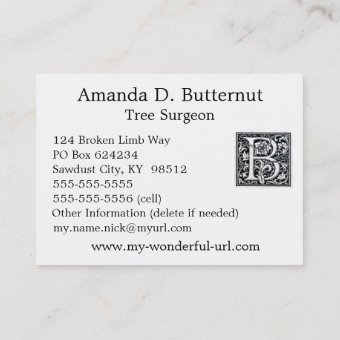 Decorative Letter "B" Woodcut Woodblock Inital Business Card | Zazzle