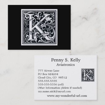 Decorative Letter "K" Woodcut Woodblock Initial Business Card | Zazzle