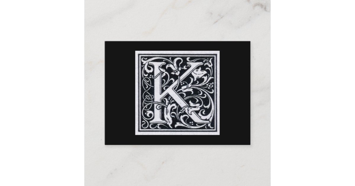 Decorative Letter "K" Woodcut Woodblock Initial Business Card | Zazzle