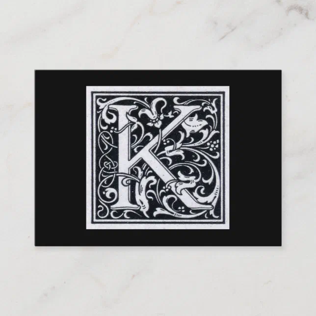 Decorative Letter "K" Woodcut Woodblock Initial Business Card | Zazzle