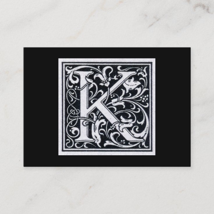 Decorative Letter "K" Woodcut Woodblock Initial Business Card | Zazzle