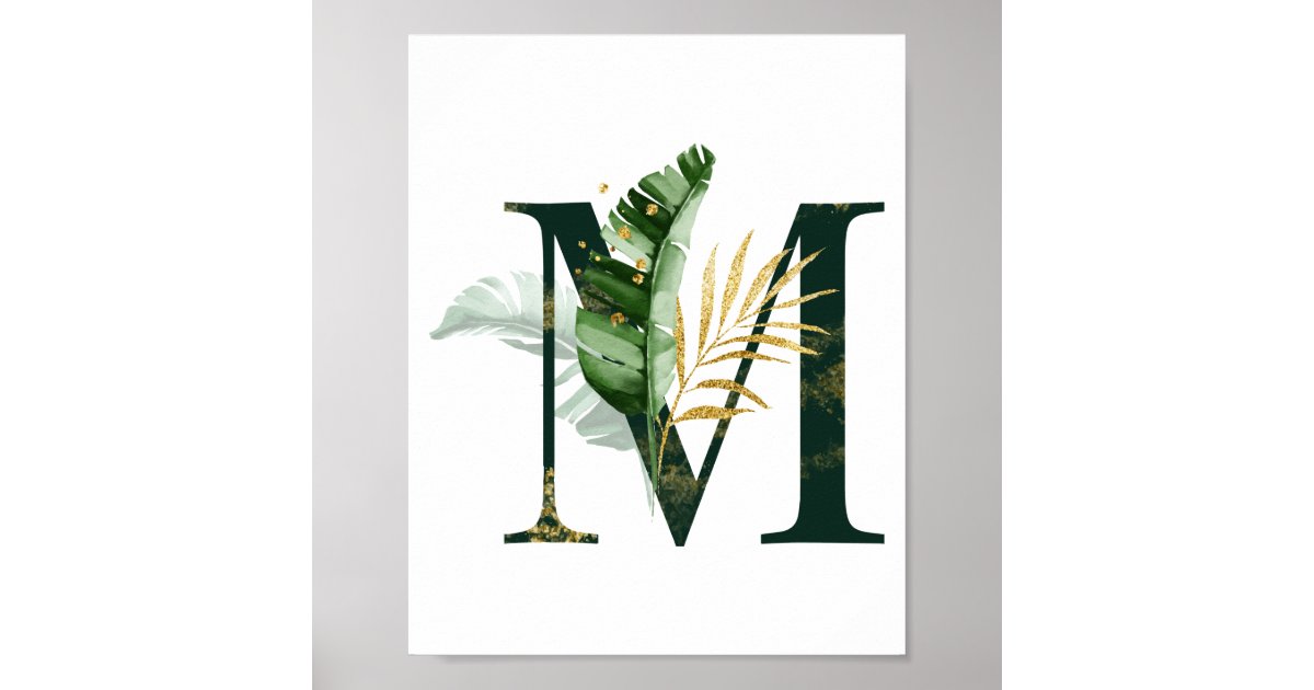 Decorative Letter M with tropical leaves Poster | Zazzle