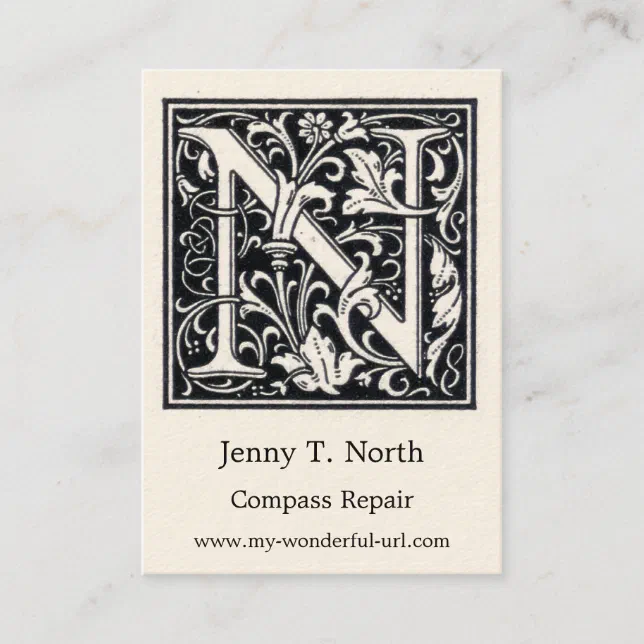 Decorative Letter "N Woodcut Woodblock Initial Business Card | Zazzle