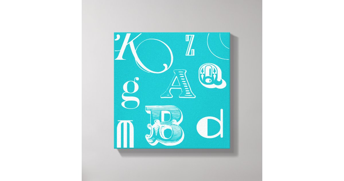 Decorative Letters on Blue Background Canvas Print | Zazzle