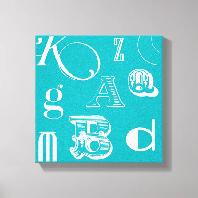 Decorative Letters on Blue Background Canvas Print | Zazzle