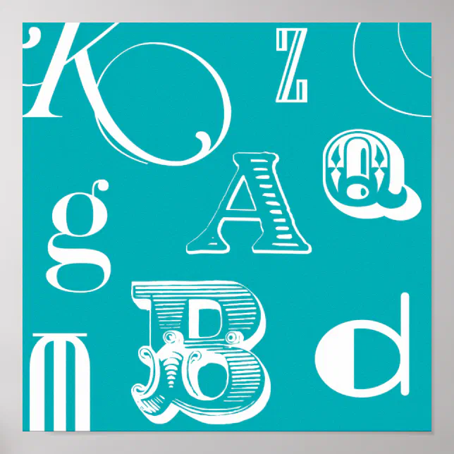 Decorative Letters on Blue Background Poster | Zazzle