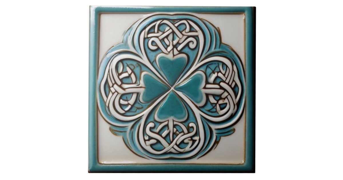Decorative Lucky Four Leaf Clover Green Celtic Ceramic Tile | Zazzle