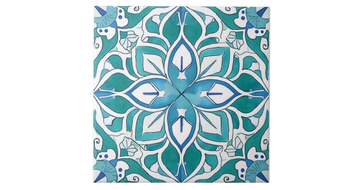 Decorative Mediterranean Blue Green Ceramic Tile | Zazzle
