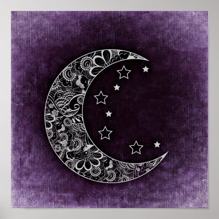 Decorative Moon and Stars Poster | Zazzle