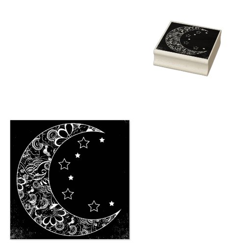 Decorative Moon and Stars Rubber Stamp | Zazzle