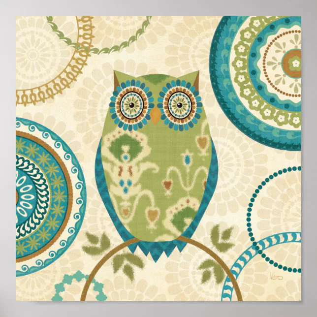 Decorative Owl with Circular Designs Poster | Zazzle