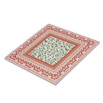 Decorative Poppy Border, Poppy Buds, Red on White Ceramic Tile | Zazzle