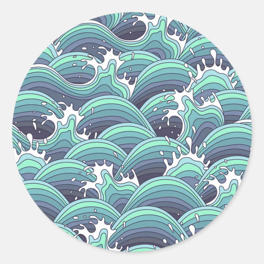 Decorative Sea Wave Background Classic Round Sticker | Zazzle