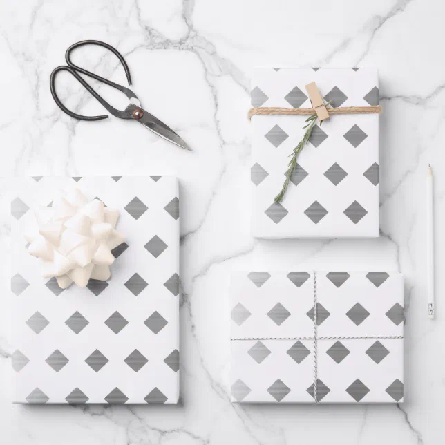 Decorative Silver Gray White Diamond Pattern Wrapping Paper Sheets | Zazzle