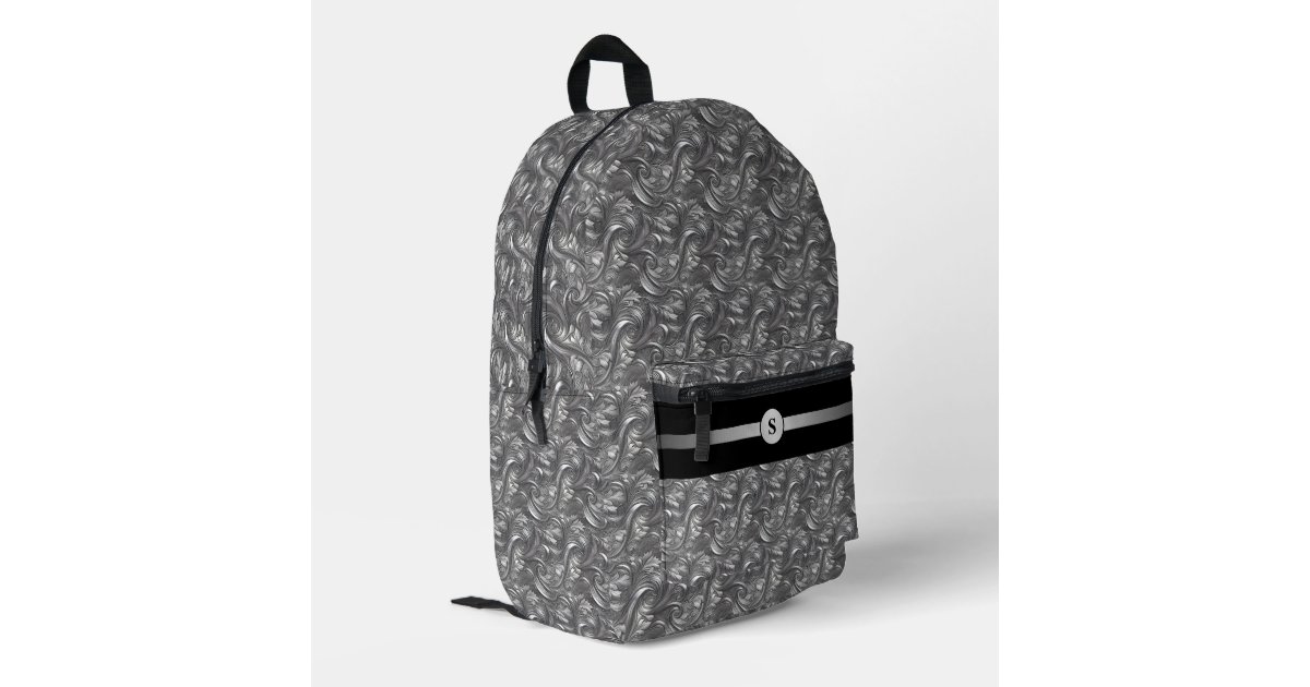 Decorative Silver Grey & Black Personalized Printed Backpack | Zazzle